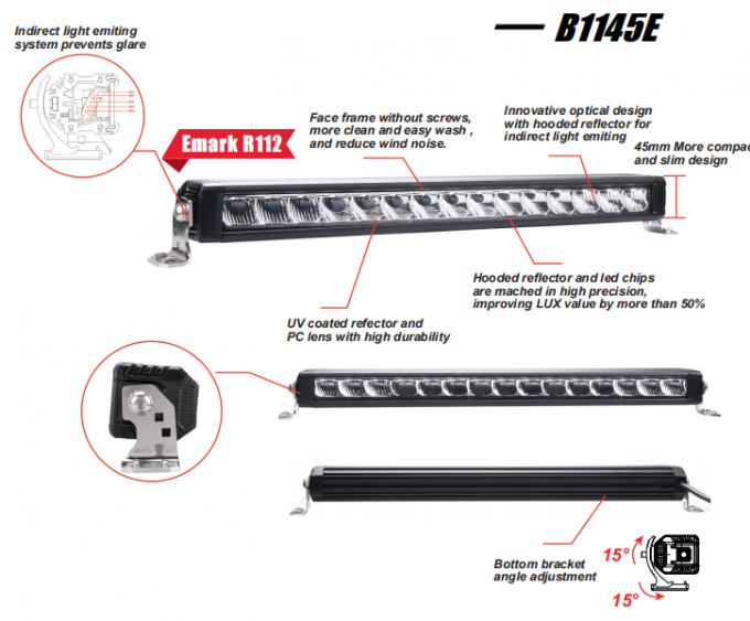 Black ECE 20inch Slim LED Driving Lights R112 LED Car Light Bar